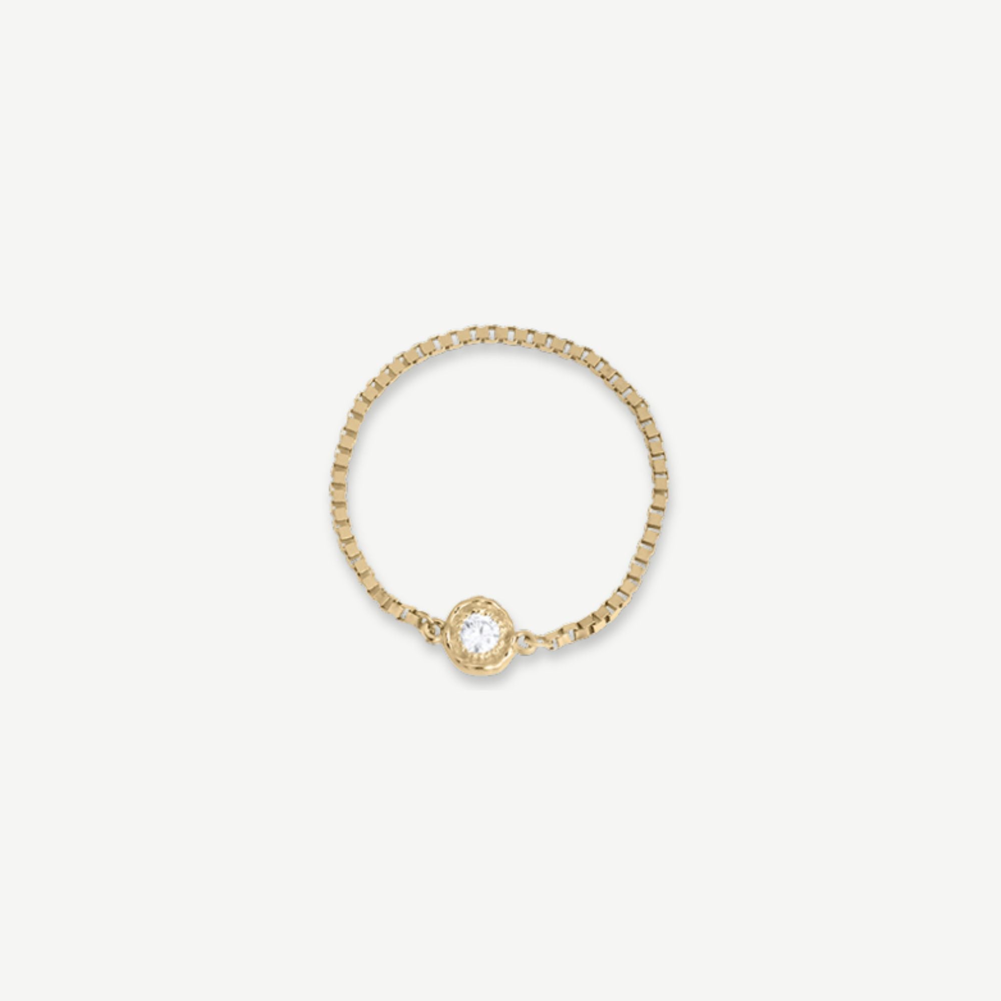 14k Gold 1.1mm Box Chain Ring with 4.8mm Diamond Fleur Charm – Loveweld